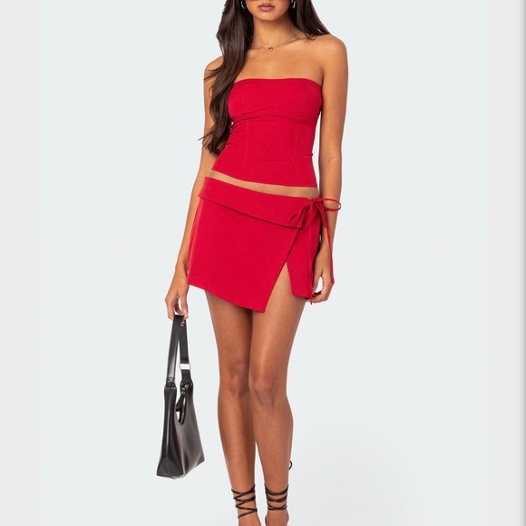 Edikted | Skirts | Edikted Red Lace Up Corset Top And Asymmetric Wrap ...